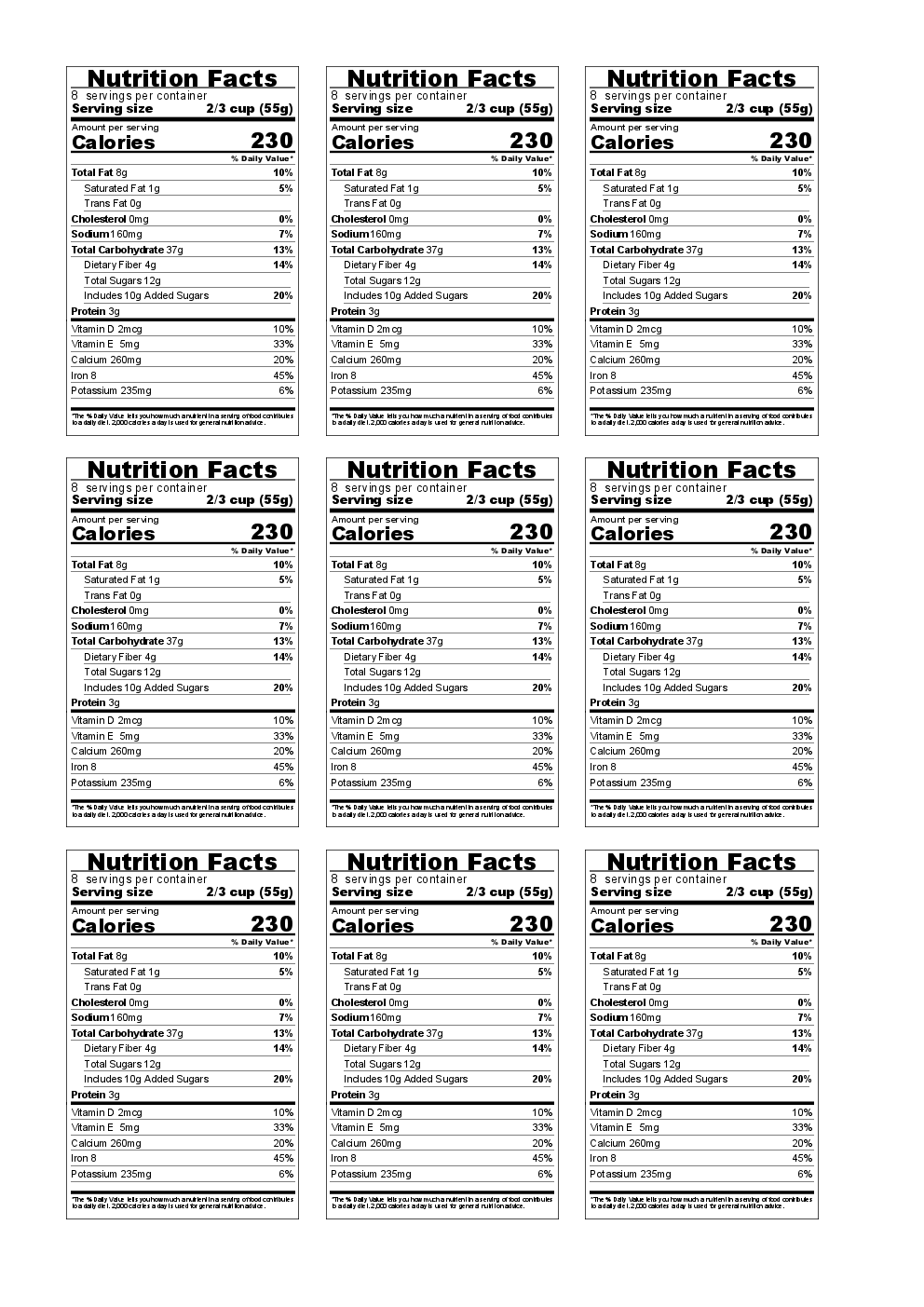 Nutrition Label Template Excel Nutrition Label Template Excel